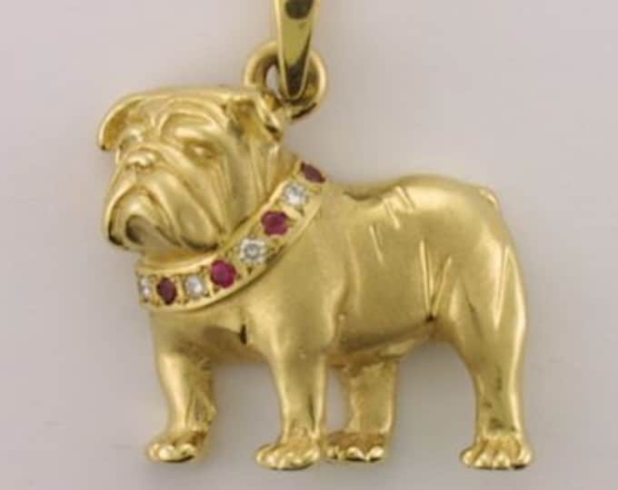 14K Gold Bulldog With Diamond and Ruby Stone Collar - Etsy