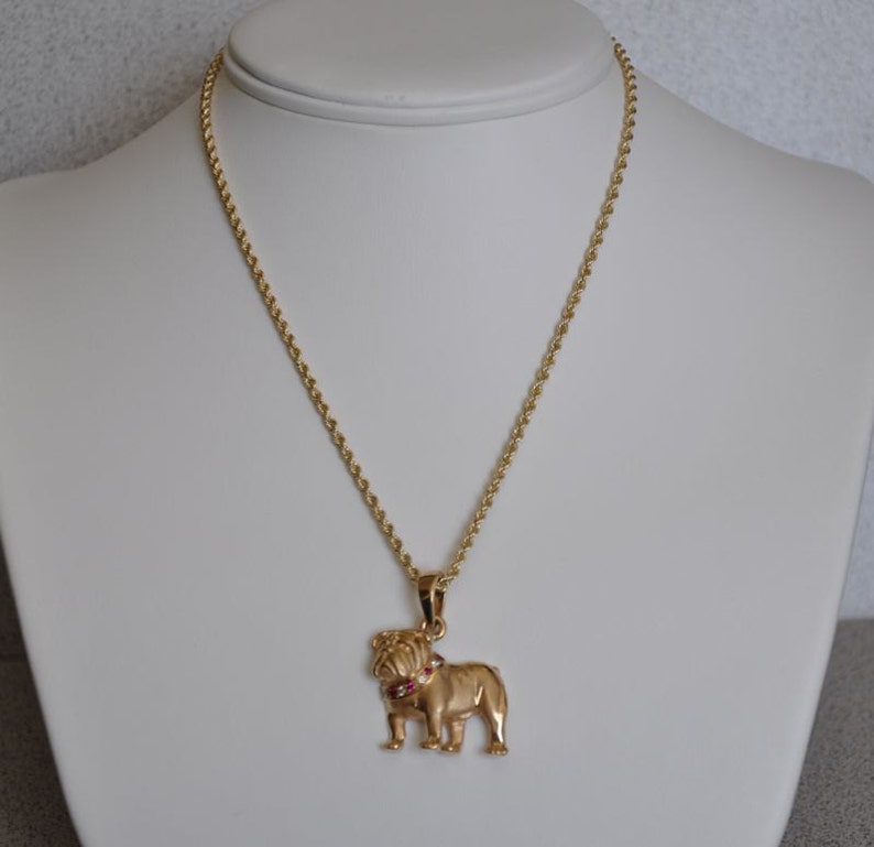 14K Gold Bulldog With Diamond and Ruby Stone Collar - Etsy