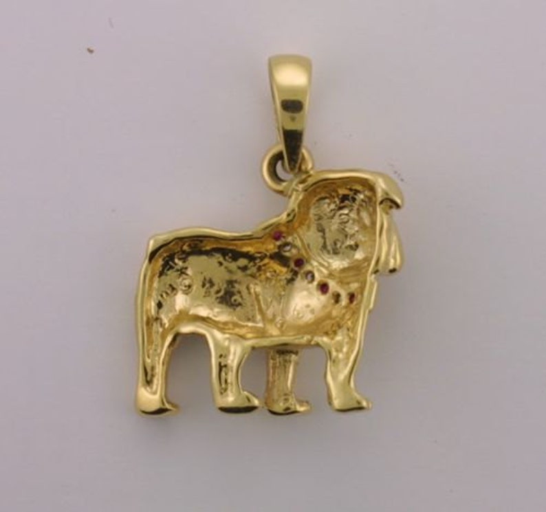 14K Gold Bulldog With Diamond and Ruby Stone Collar - Etsy