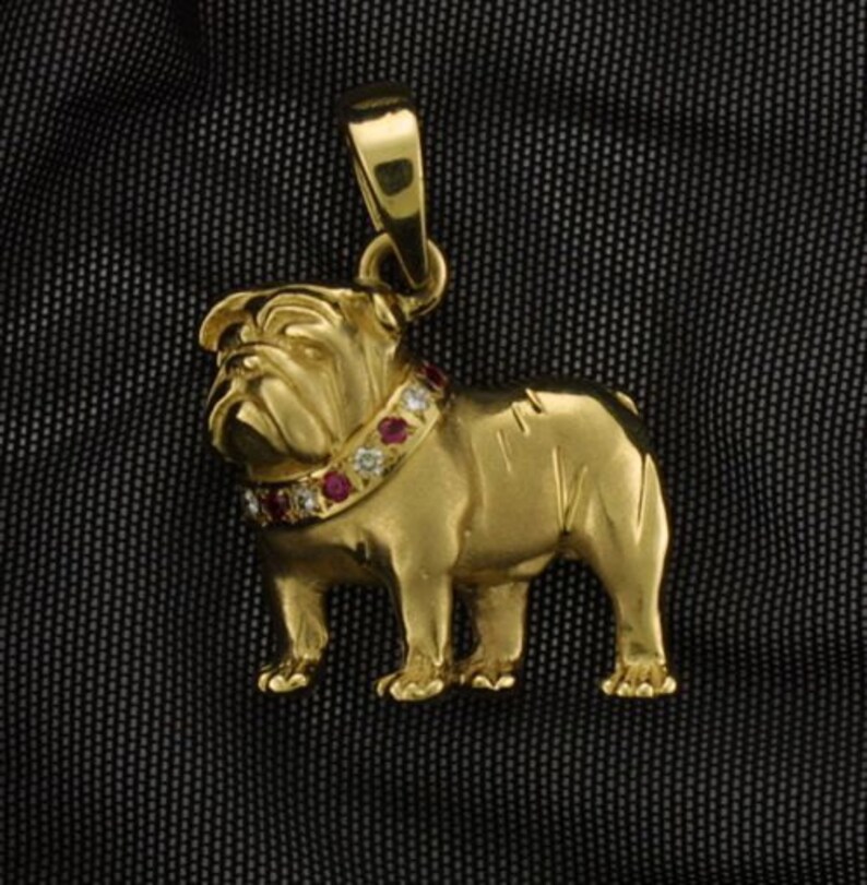14K Gold Bulldog With Diamond and Ruby Stone Collar - Etsy
