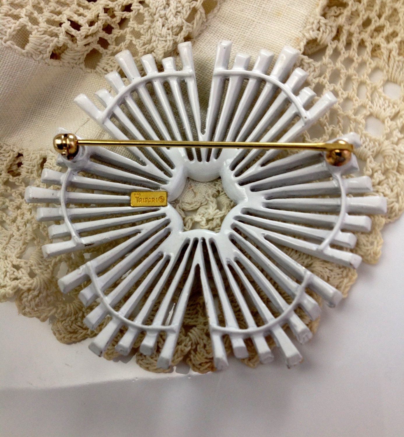 White Enamel Signed Trifari Starburst Pin, Vintage White Pin - Etsy