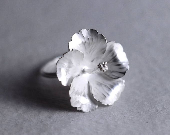 Silver Hibiscus Ring Real Flower Ring Botanical Ring Flower Ring Band ...