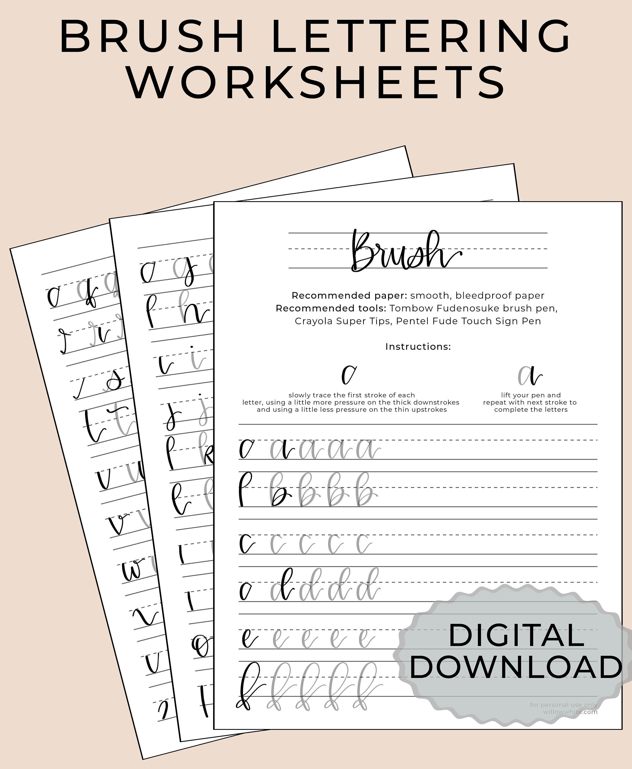 Brush Lettering Practice Worksheet - Digital Download - Printable ...