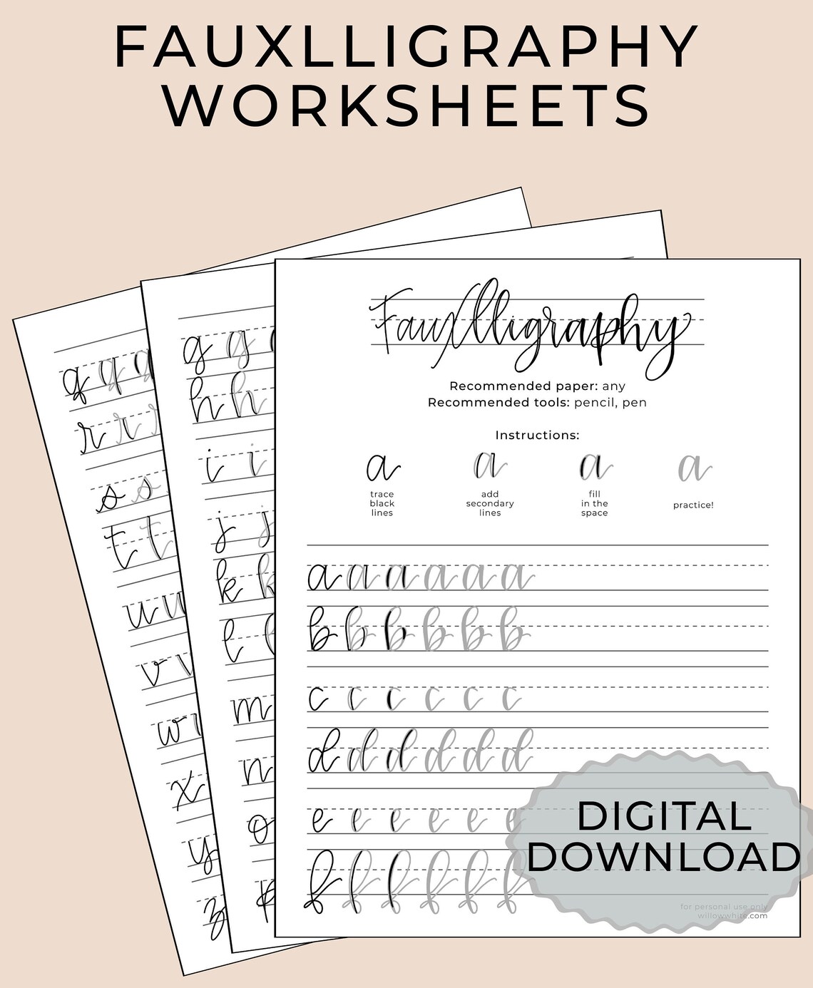 Fauxlligraphy Lettering Practice Worksheet Digital Download Printable ...
