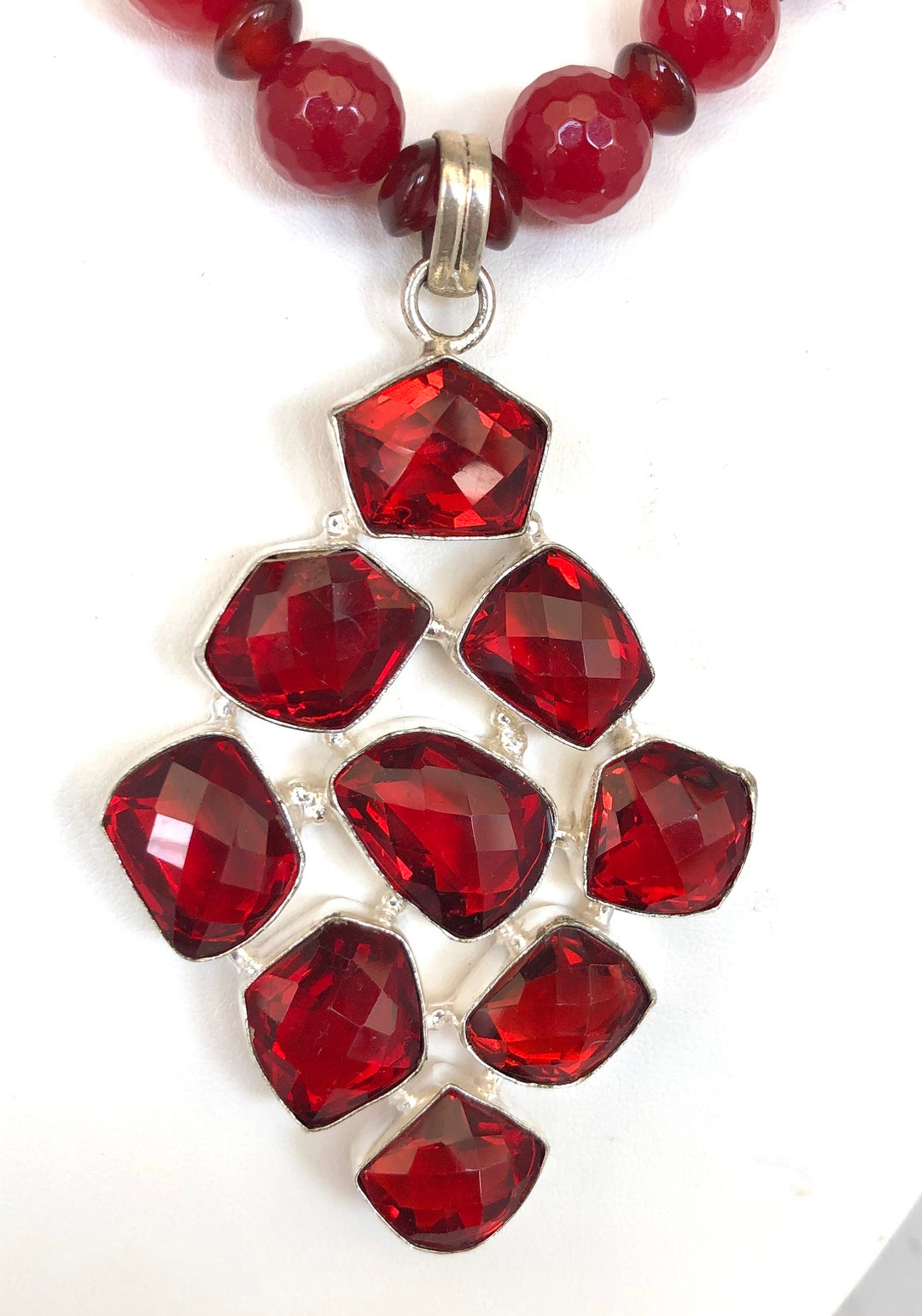 Vintage Inspired Red Quartz White Quartz Pendant Necklace - Etsy