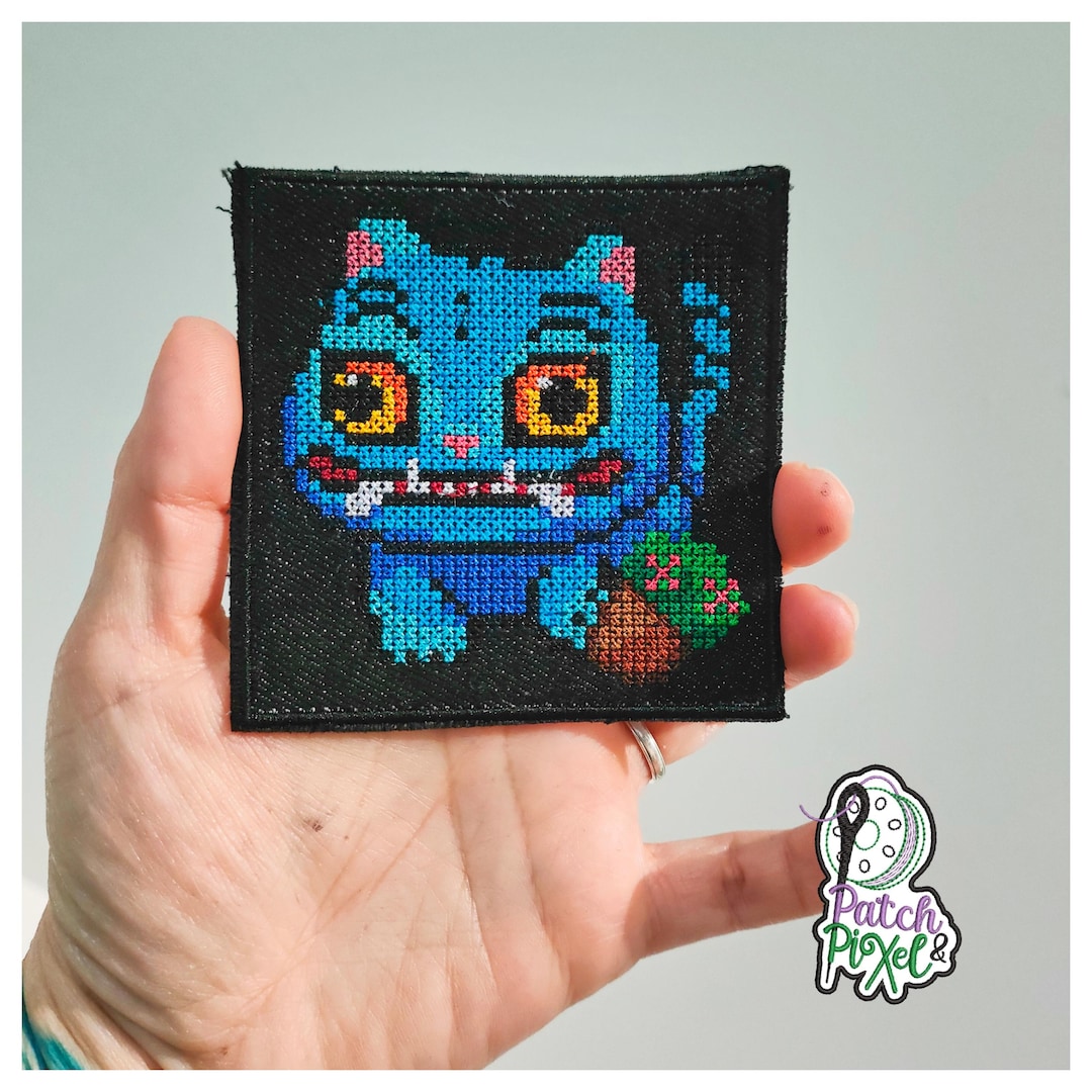 DERPY Tiger Cross Stitch Style Pixel Art, Blue Tiger Patch Badge ...