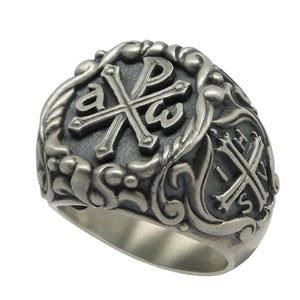 Knights Templar Chi Rho Alpha Omega Sterling Silver 925 Men’s Ring ...