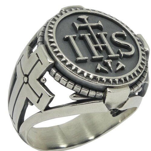 Holy Name of Jesus Men Coin Silver Ring Jesuit IHS - Etsy