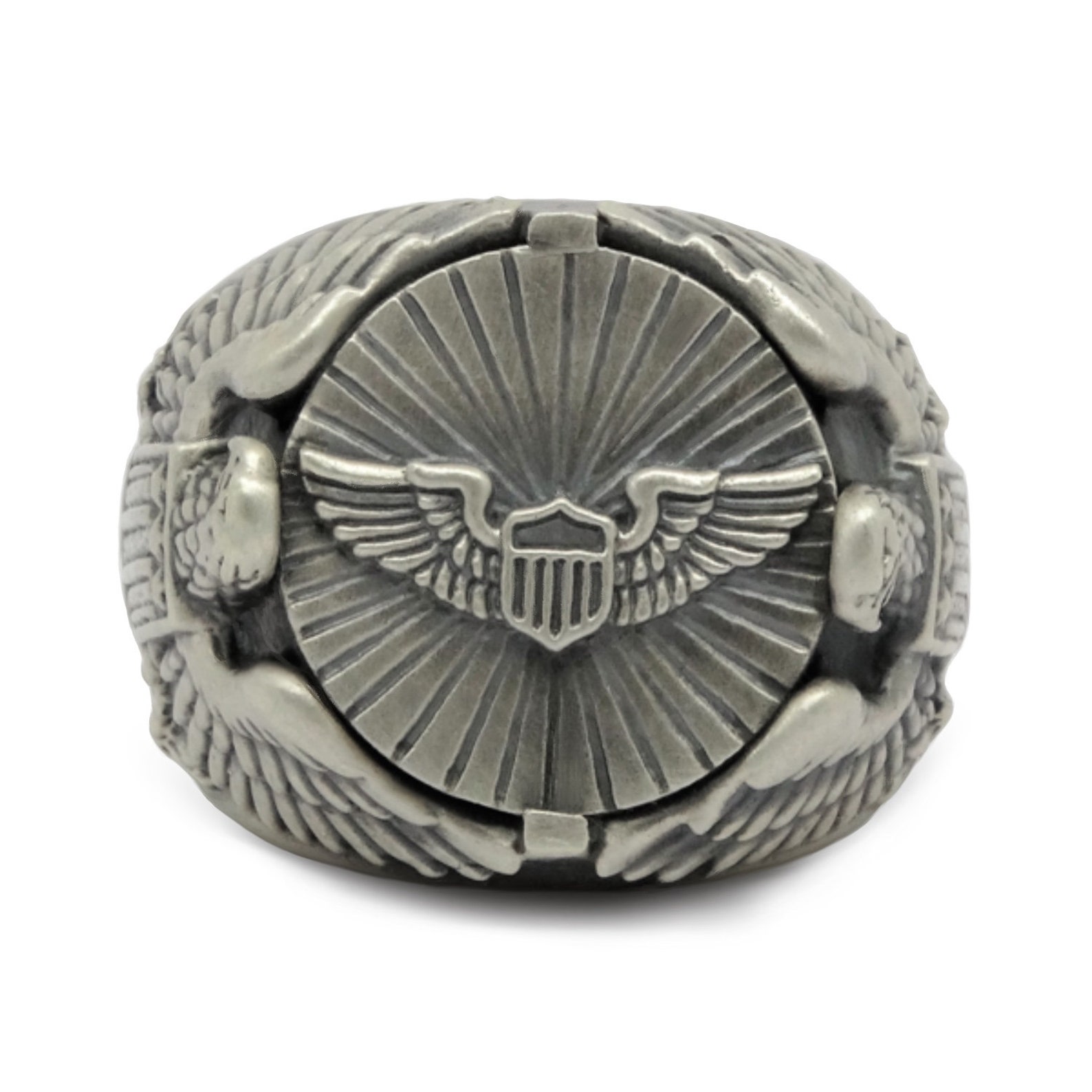 Air Corps Pilot Aviator Oxidized Sterling Silver 925 American Eagle Men ...
