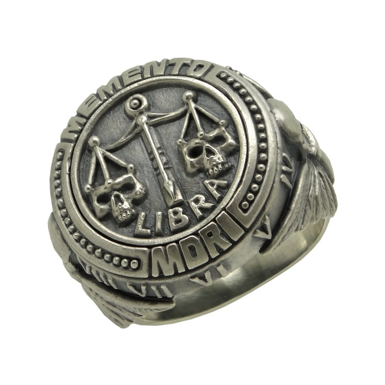 Libra Skull Biker Masonic Zodiac Mens Sterling Silver Ring | Etsy