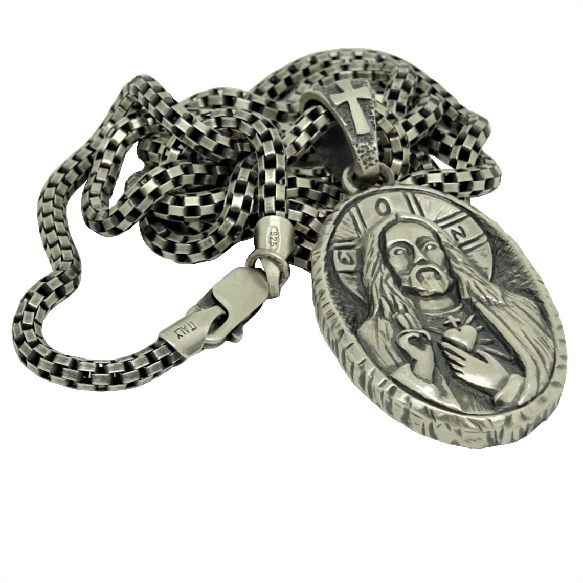Sacred Heart Jesus Christ Sterling Silver 925 Pendant With Chain ...