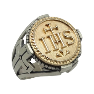 Jesuit Sterling Silver 925 and 10K Gold IHS the Holy Name of Jesus Mens ...