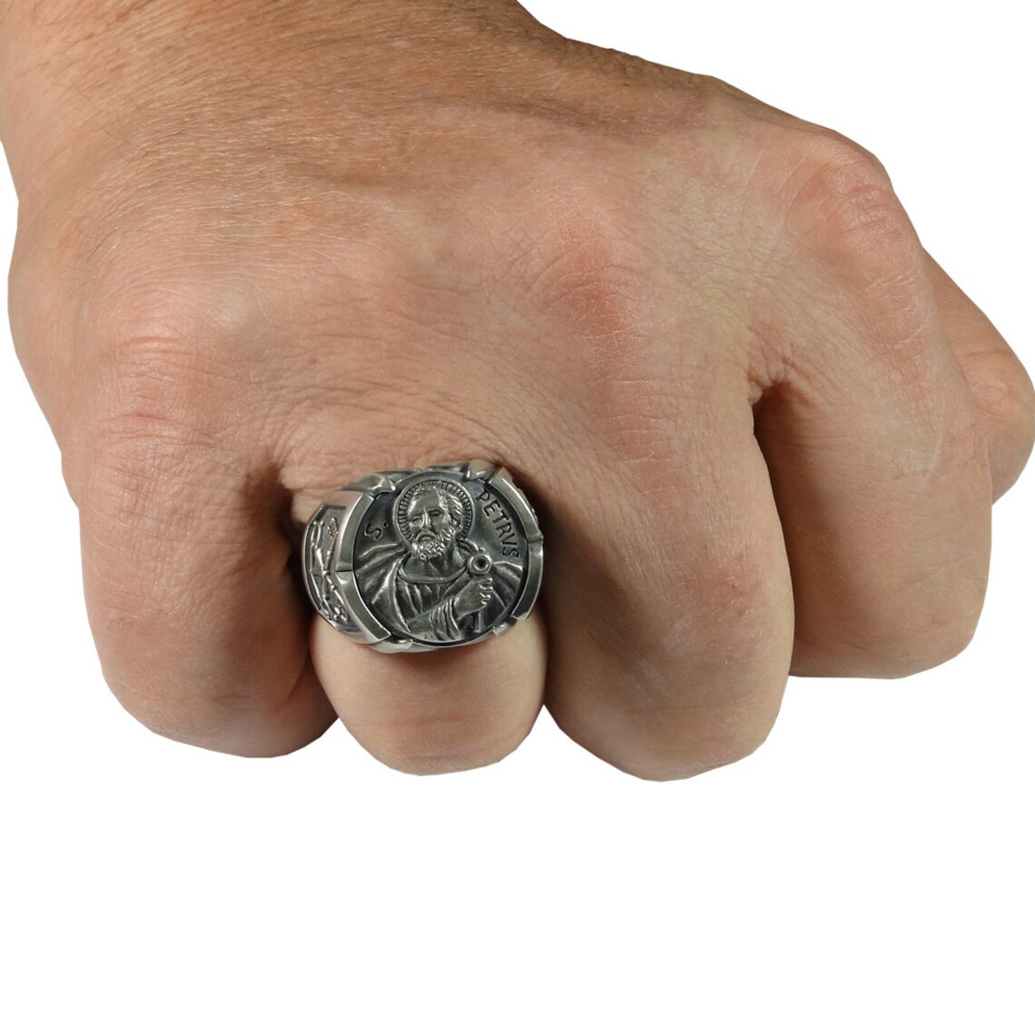 Vatican Cross Saint Peter Sterling Silver Men Ring | Etsy