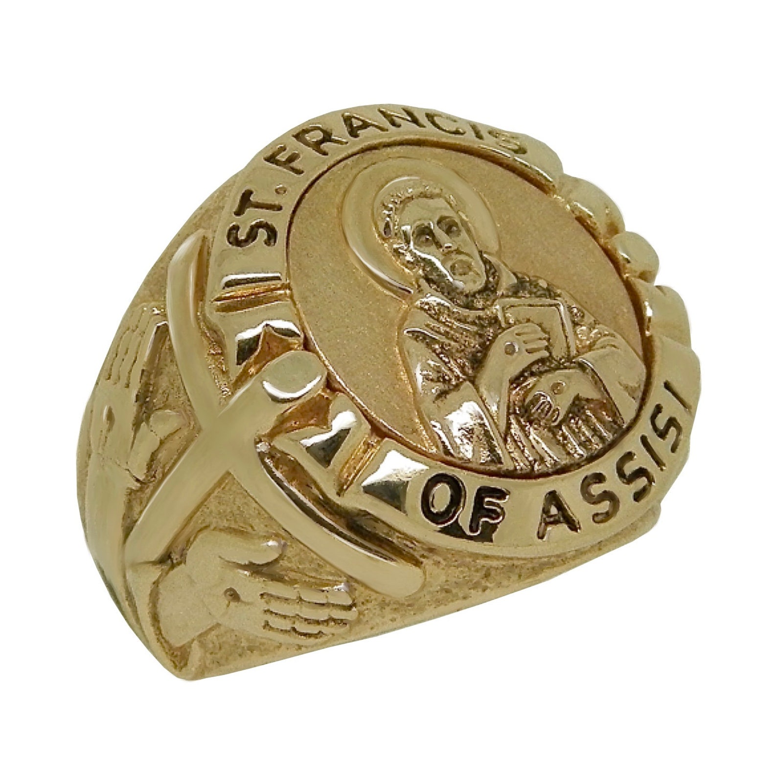 Solid Gold Saint Francis of Assisi Stigmata Men Ring Handmade | Etsy