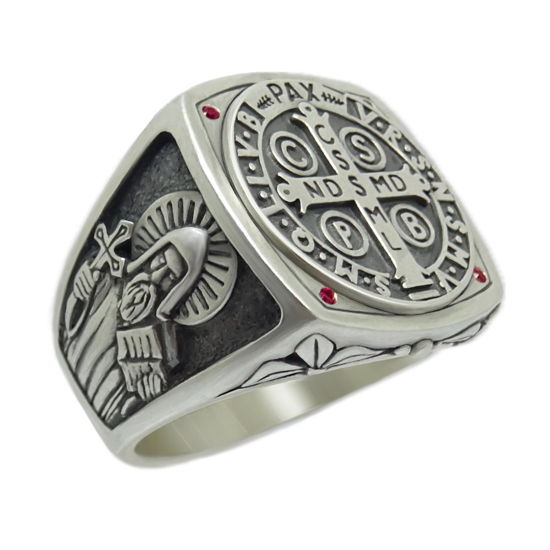 Sterling Silver St Benedict Exorcism Ring: Christian Catholic ...