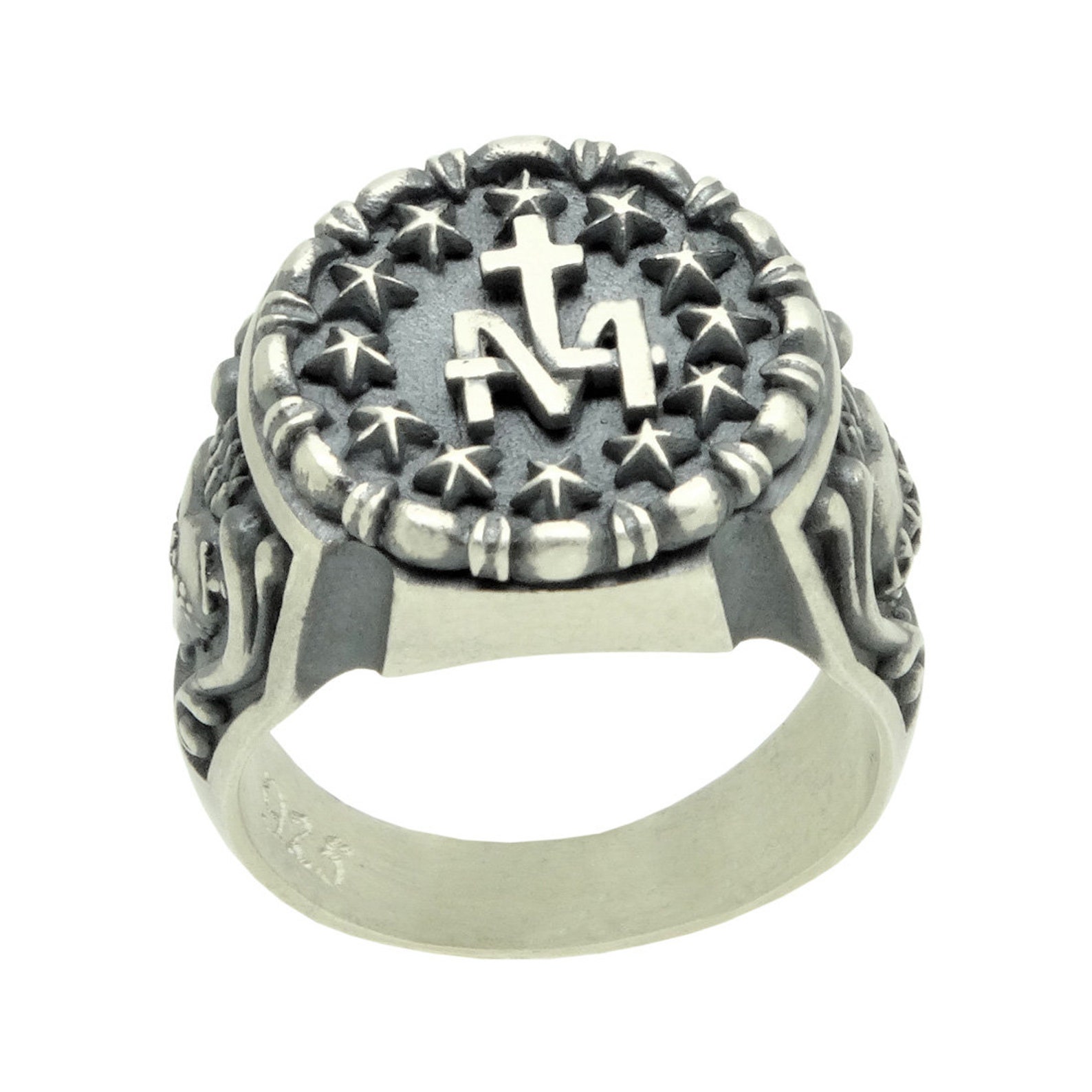 Sacred Heart Sterling Silver Men Ring Virgin Mary Catholic - Etsy