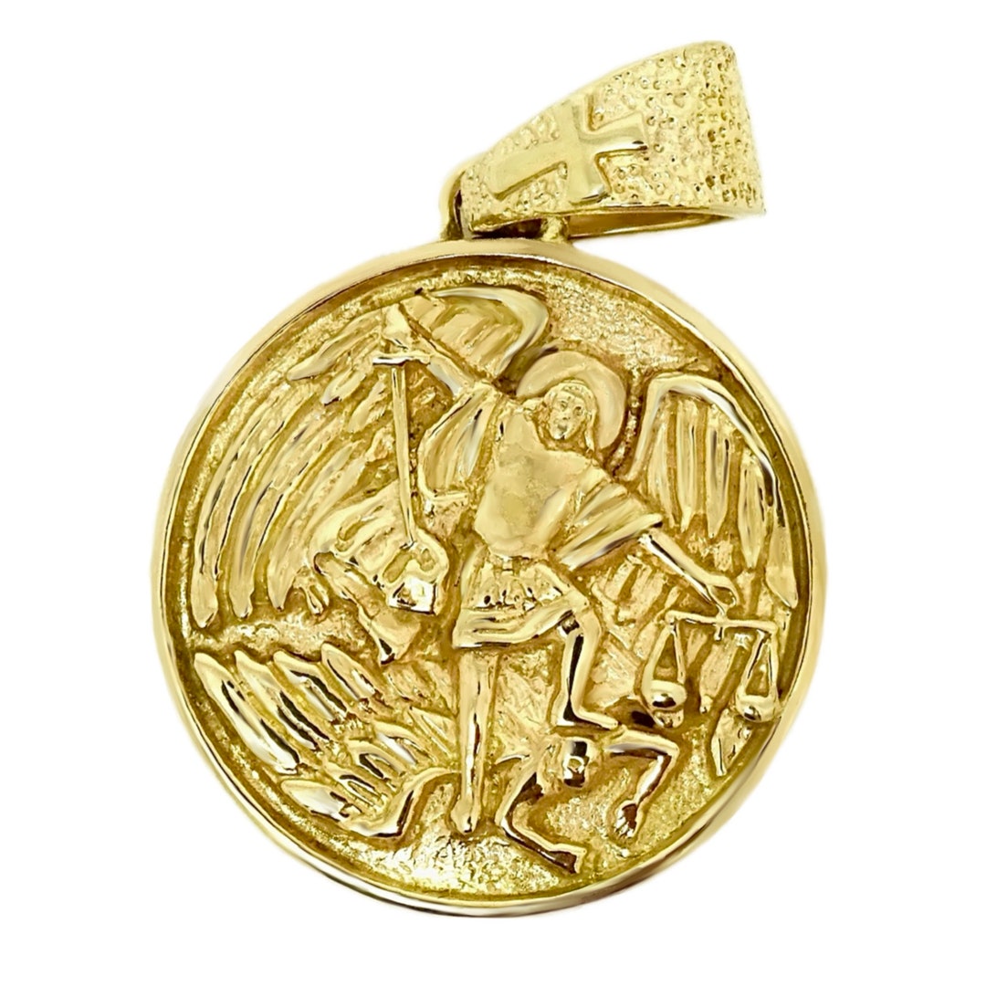 14K 10K Solid Gold Saint Michael the Archangel Pendant Christian ...