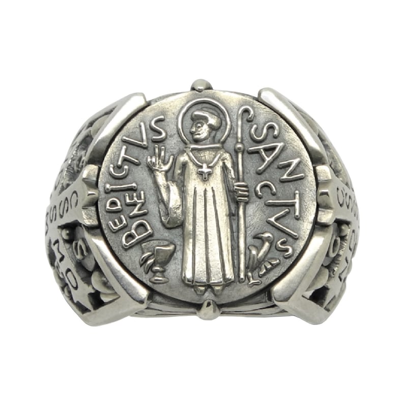 Saint Benedict Sterling Silver Medal Coin Men Ring Exorcism | Etsy