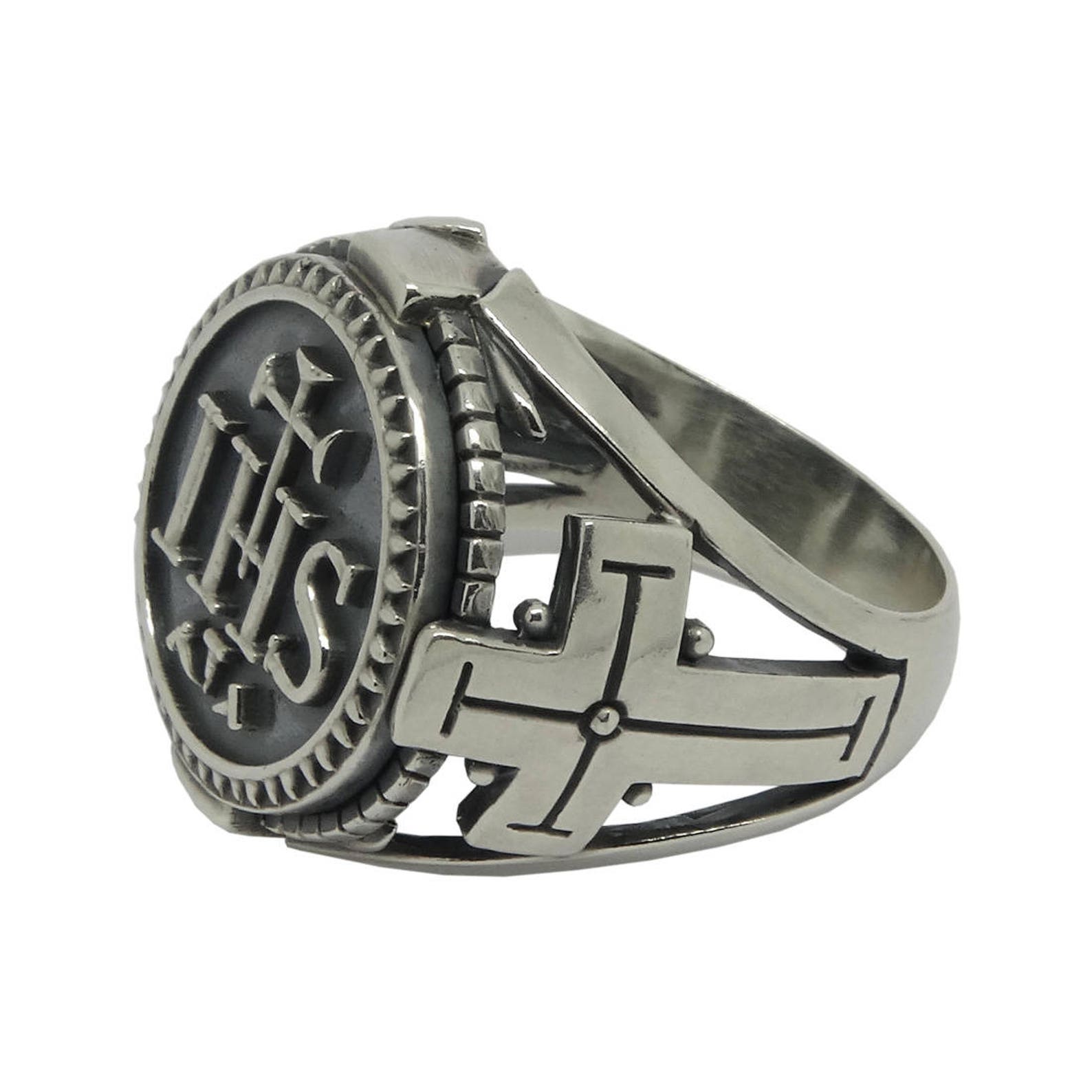 Holy Name of Jesus Men Coin Silver Ring Jesuit IHS - Etsy