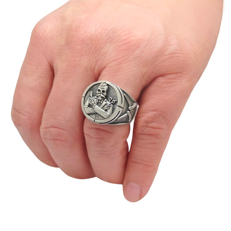 Barber Sterling Silver 925 Skull Mens Ring Hairdresser - Etsy