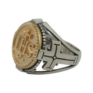Jesuit Sterling Silver 925 and 10K Gold IHS the Holy Name of Jesus Mens ...