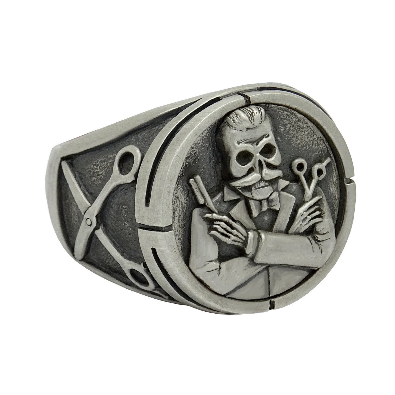 Barber Sterling Silver 925 Skull Mens Ring Hairdresser Handcrafted ...