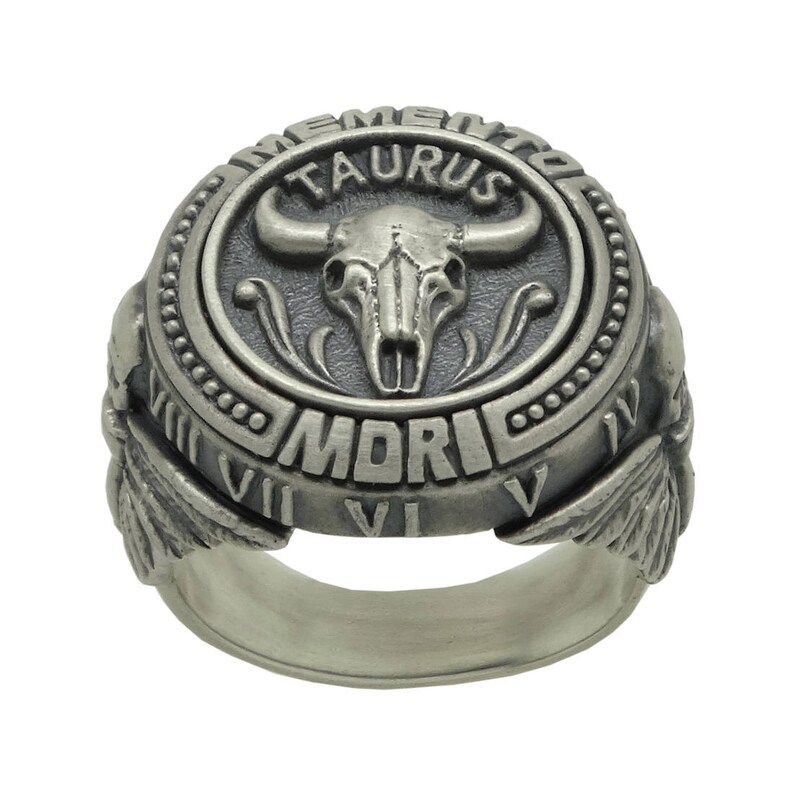 Taurus Skull Biker Masonic Memento Mori Zodiac Mens Sterling - Etsy