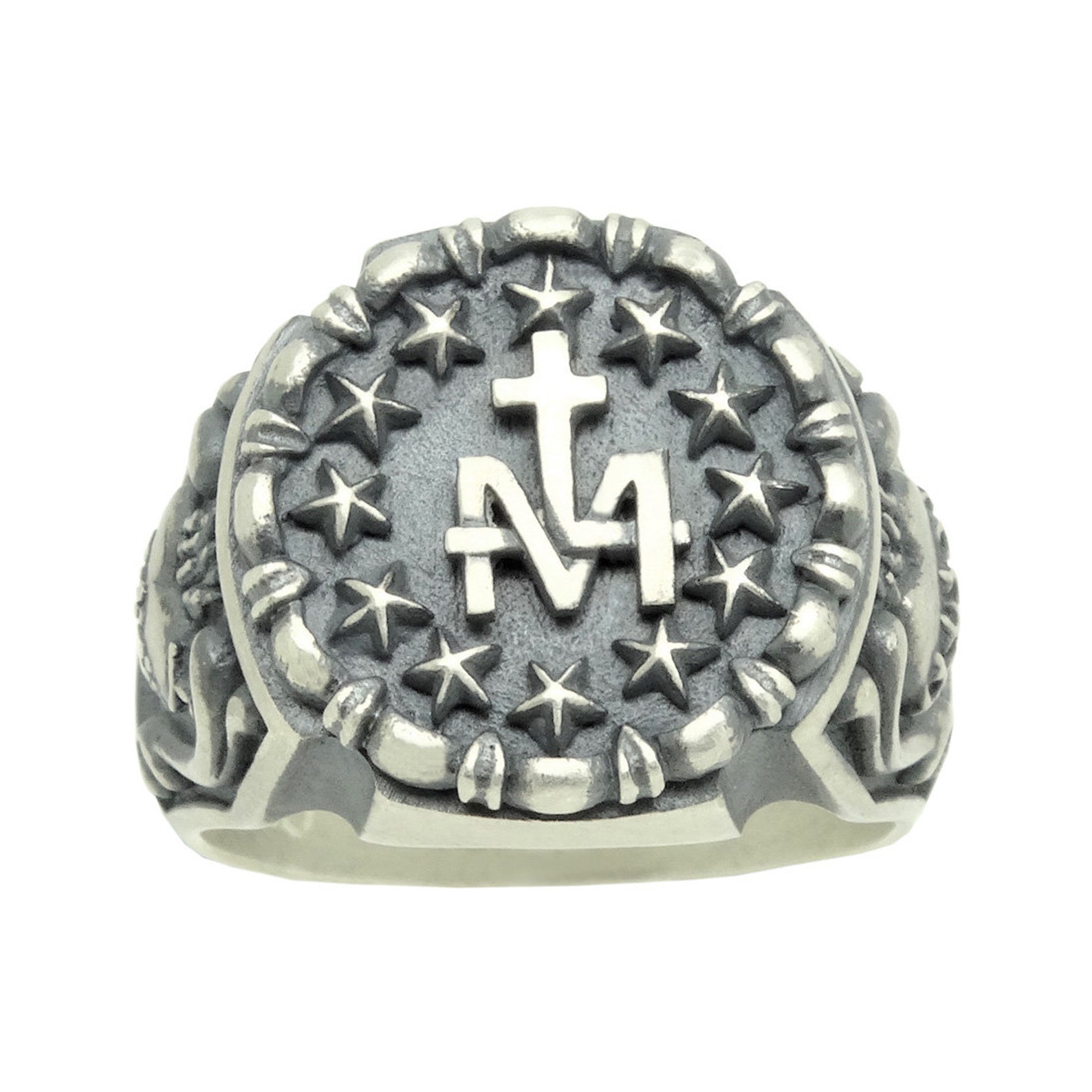 Sacred Heart Sterling Silver Men Ring Virgin Mary Catholic - Etsy