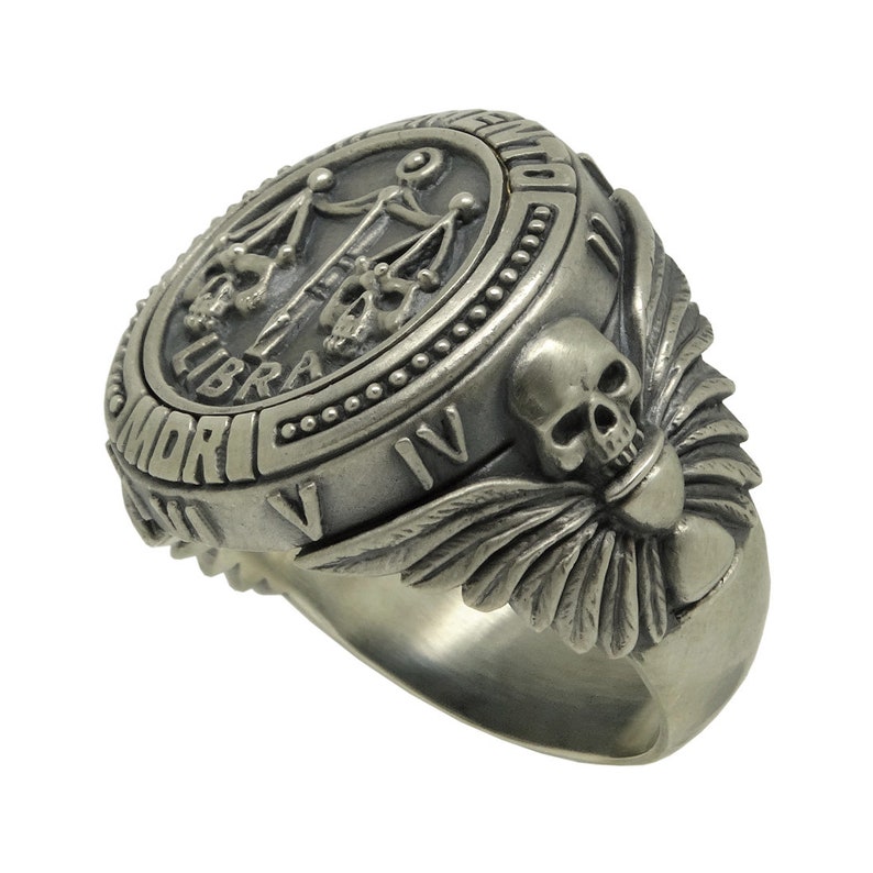 Libra Skull Biker Masonic Zodiac Mens Sterling Silver Ring | Etsy