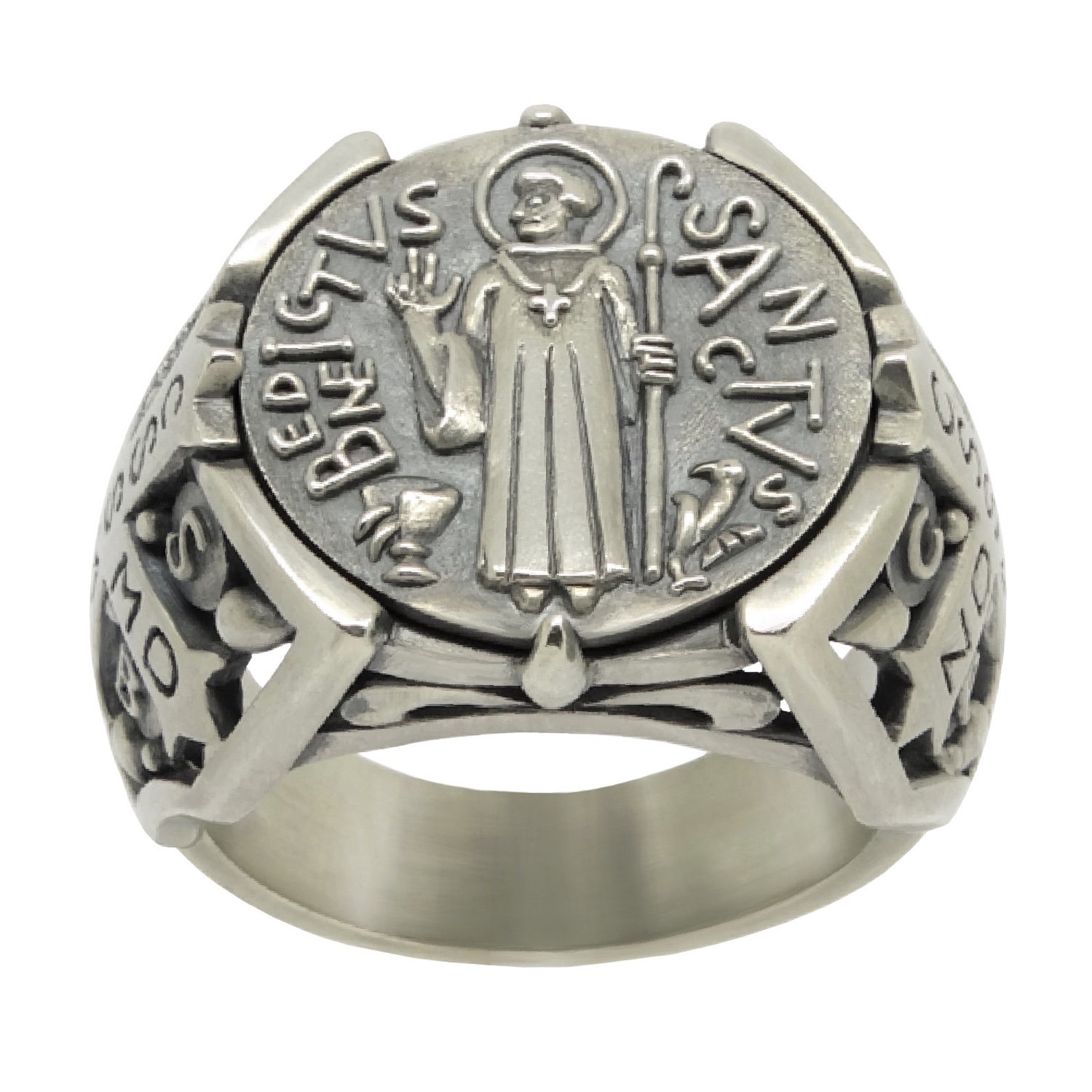 Saint Benedict Sterling Silver Medal Coin Men Ring Exorcism - Etsy
