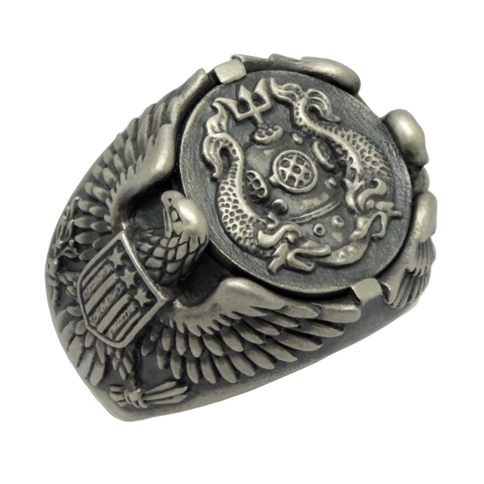 Navy Army Master Diver Sterling Silver American Eagle Biker - Etsy