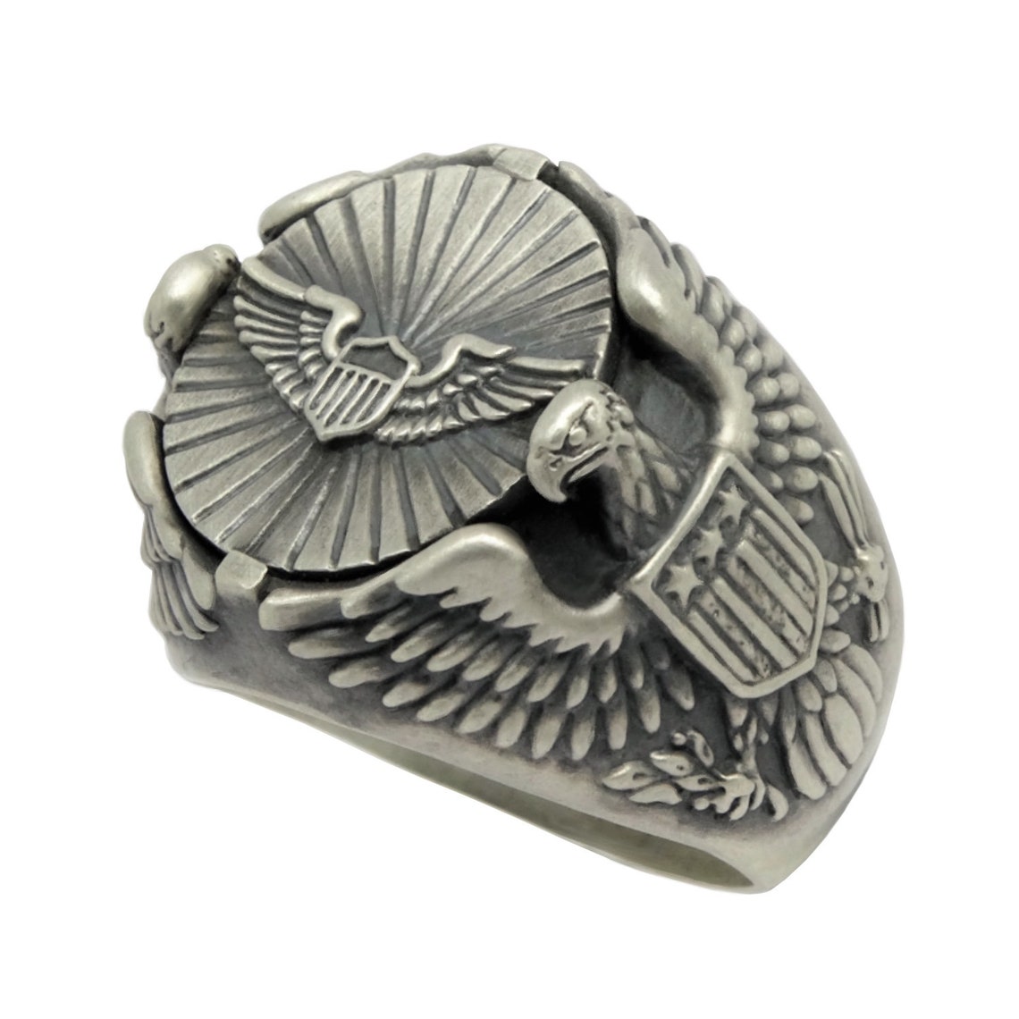 Air Corps Pilot Aviator Oxidized Sterling Silver 925 American Eagle Men ...