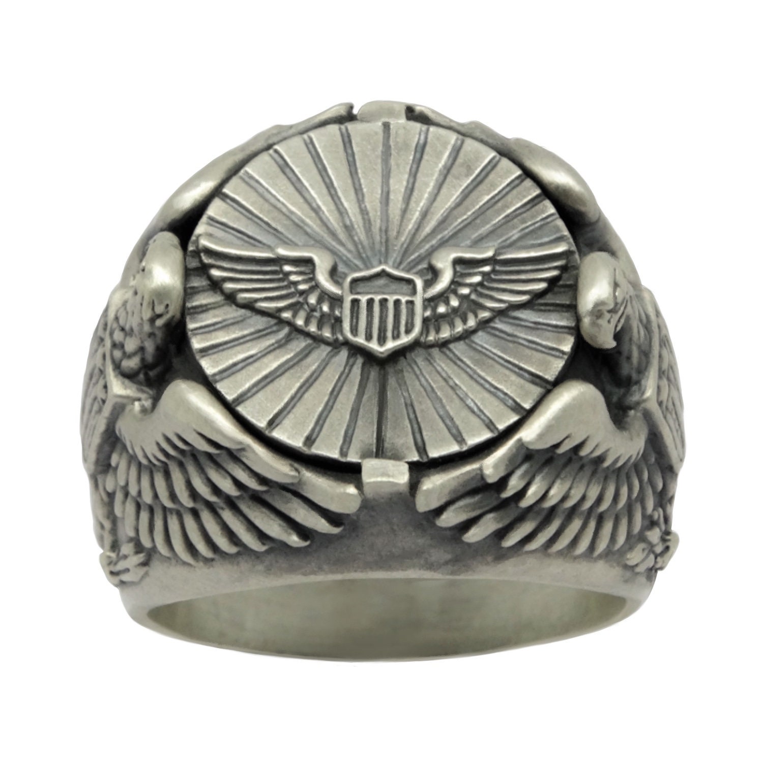 Air Corps Pilot Aviator Oxidized Sterling Silver 925 American Eagle Men ...