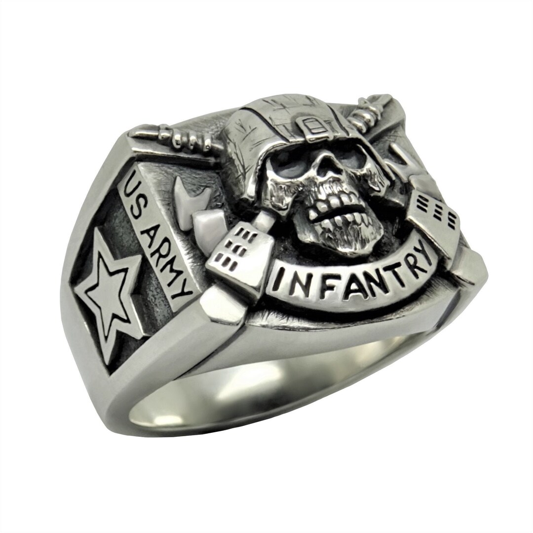 Infantry Sterling Silver 925 Army Special Forces Soldier Men’s Skull ...