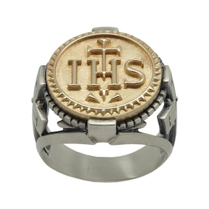 Jesuit Sterling Silver 925 and 10K Gold IHS the Holy Name of Jesus Mens ...