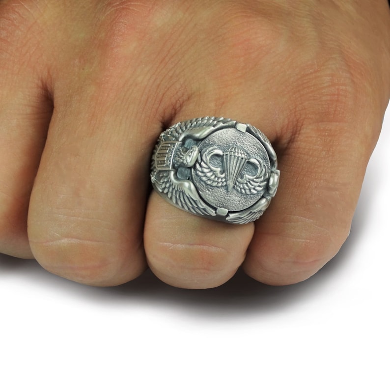 Airborne Army Parachutist American Eagle Biker Sterling Silver 925 Men ...