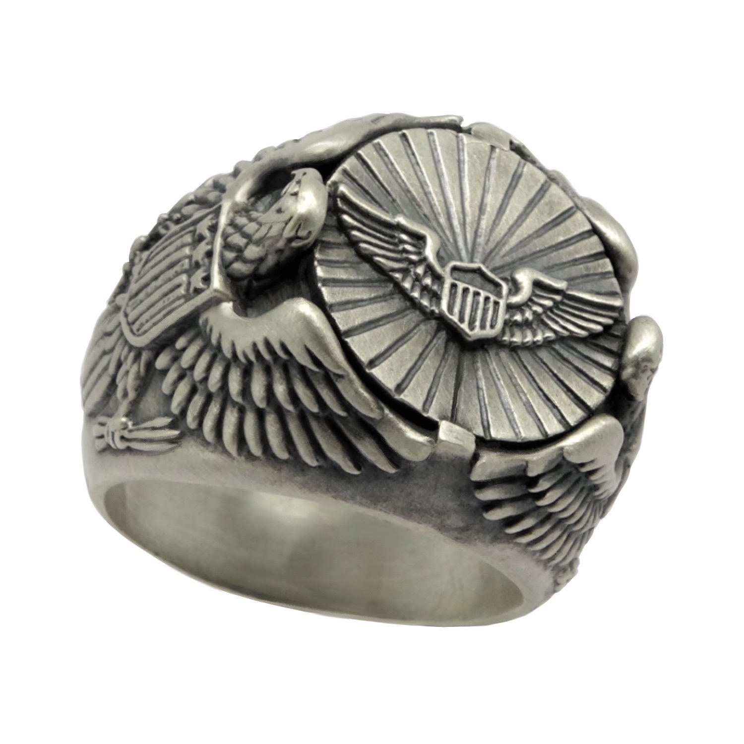 Air Corps Pilot Aviator Oxidized Sterling Silver 925 American Eagle Men ...