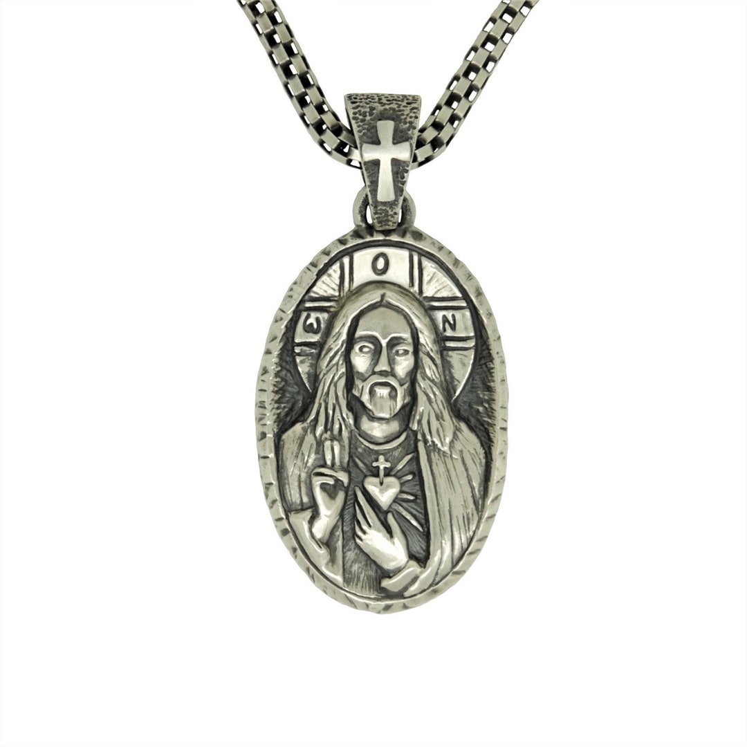 Sacred Heart Jesus Christ Sterling Silver 925 Pendant With Chain ...