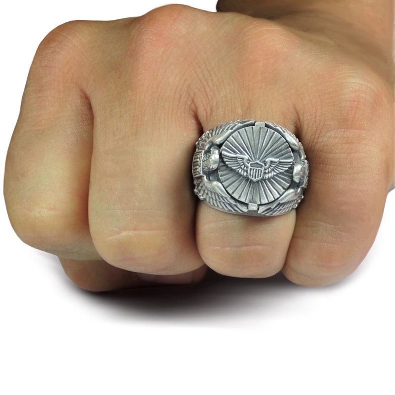 Air Corps Pilot Aviator Oxidized Sterling Silver 925 American Eagle Men ...