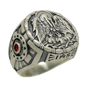 Pelican Sterling Silver Cross Men Ring Ruby Color Stone IHS - Etsy