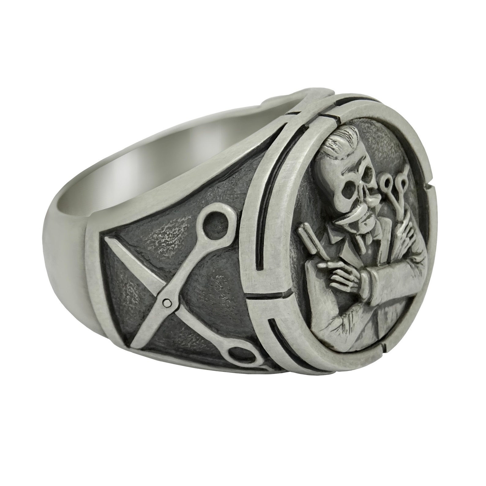 Barber Sterling Silver 925 Skull Mens Ring Hairdresser Handcrafted ...
