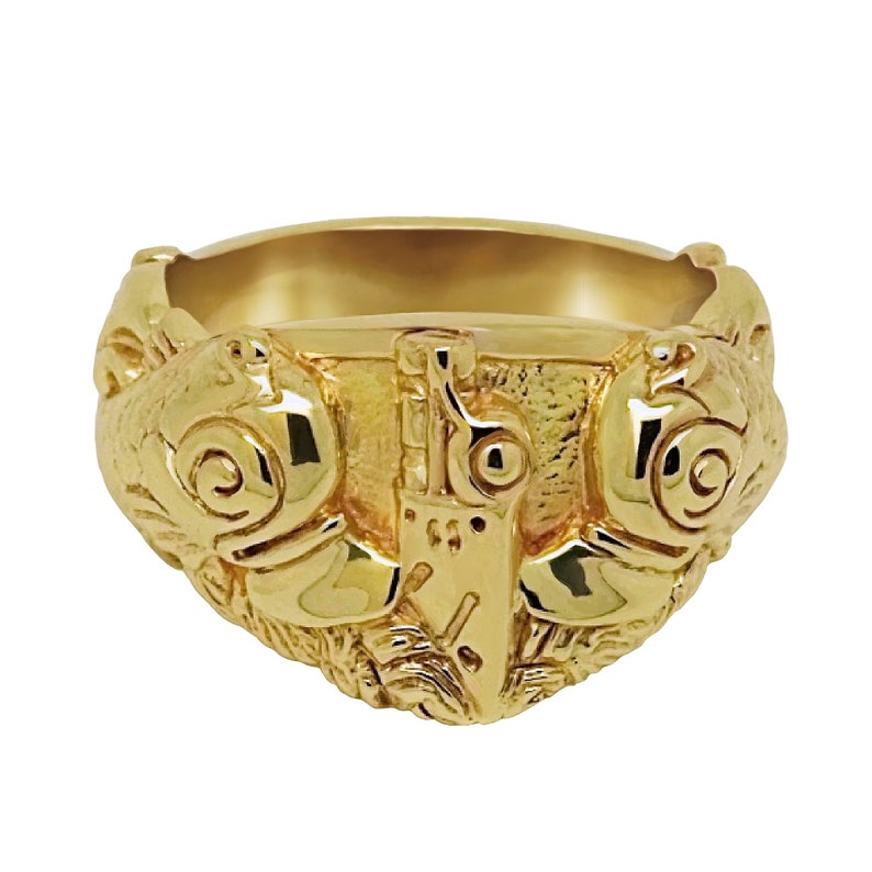 Solid Gold 10k Submarine Dolphins Mens Ring Warfare Handmade - Etsy