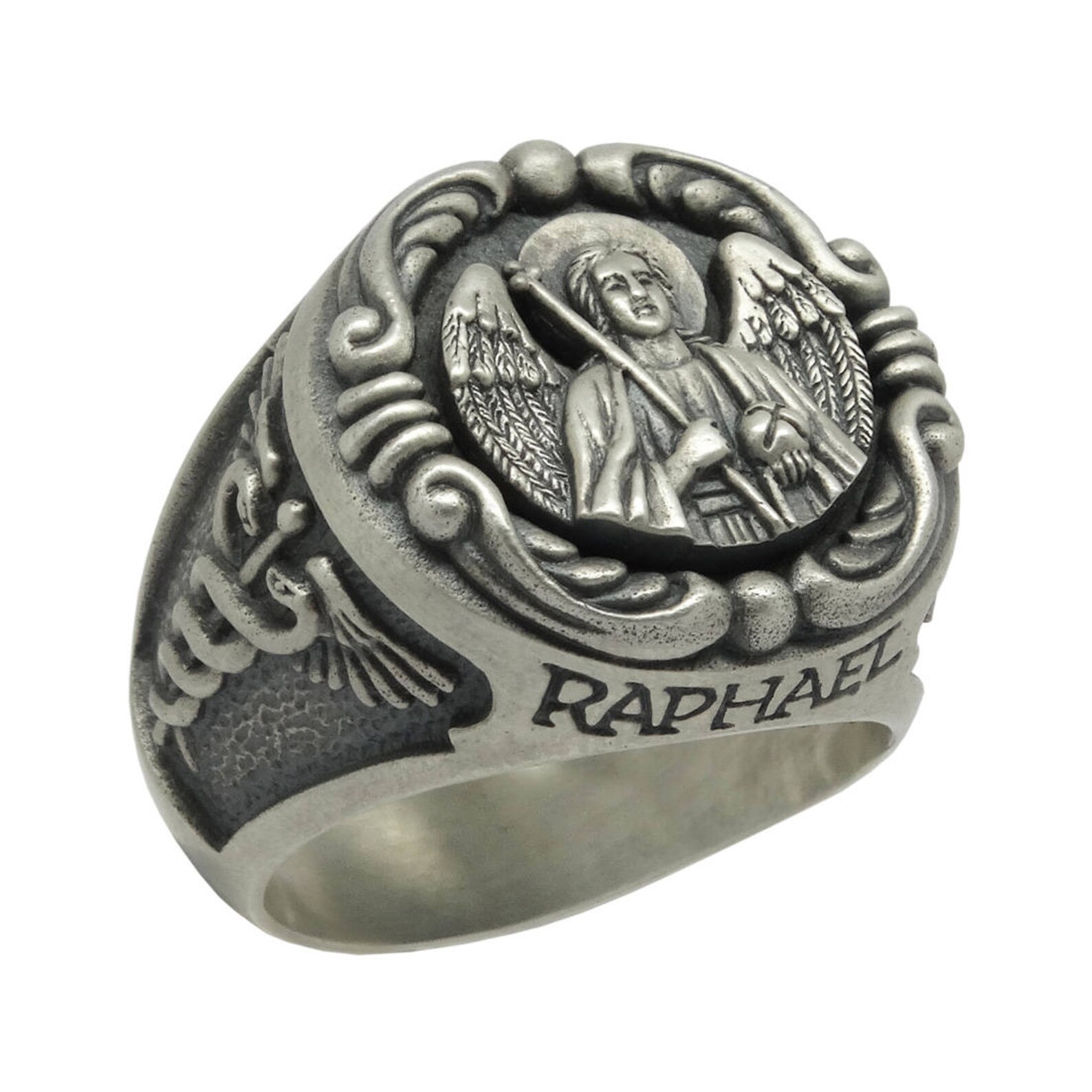 Saint Raphael Archangel Silver Men Ring Handcrafted Medical - Etsy