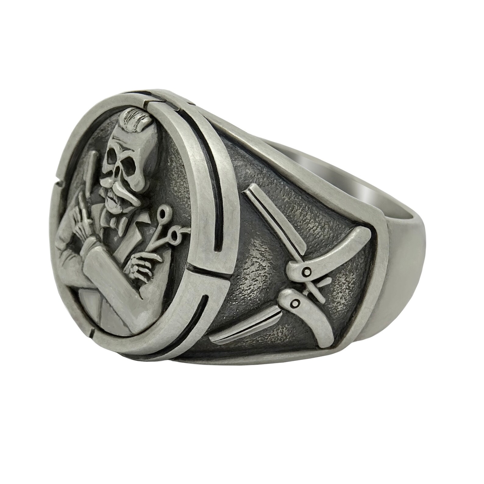 Barber Sterling Silver 925 Skull Mens Ring Hairdresser Handcrafted ...