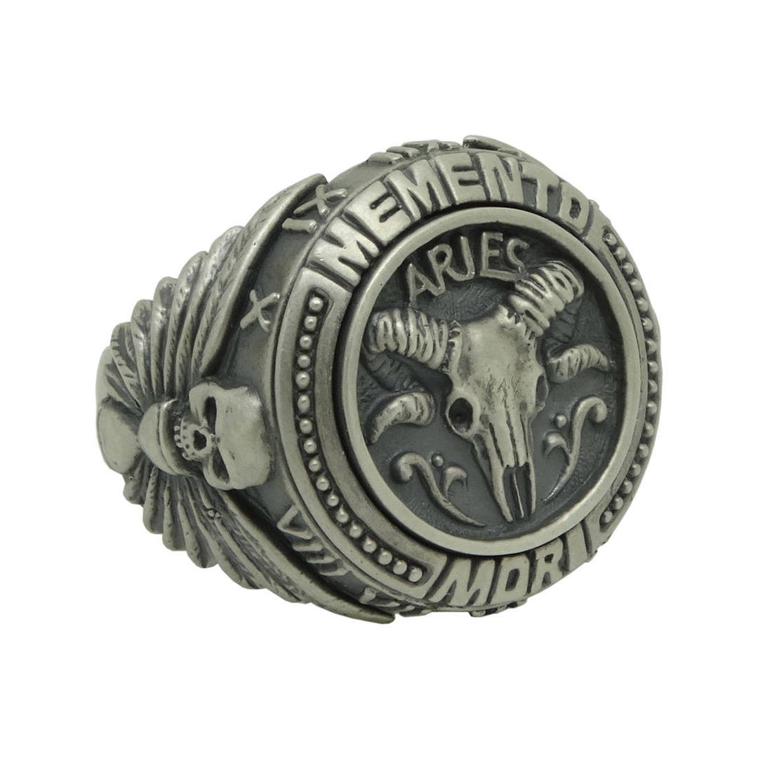 Aries Skull Zodiac Sign Sterling Silver Biker Masonic Men Ring Memento ...