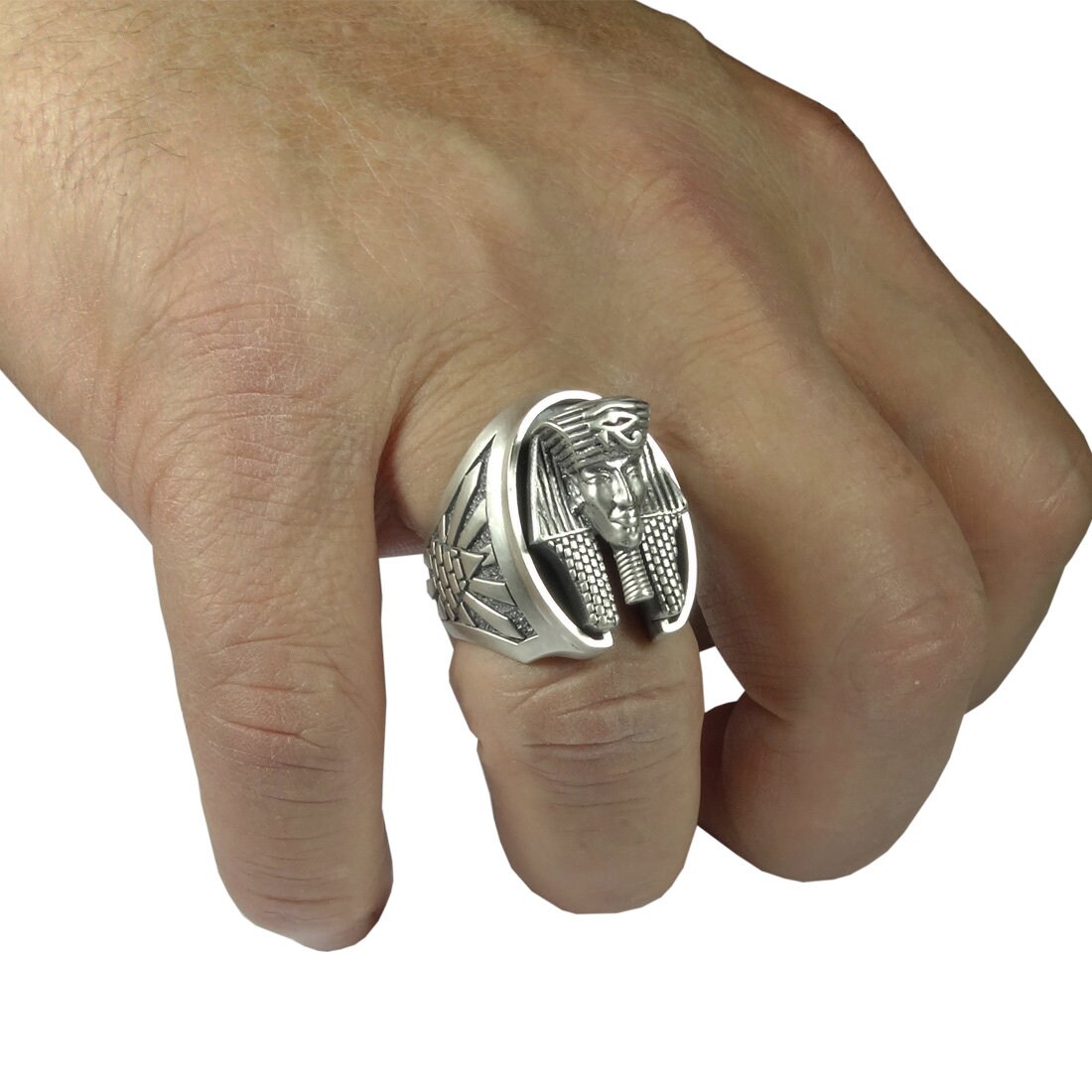 Egyptian Ankh Pharaoh Sterling Silver 925 Men Ring Tutankhamun Eye of ...
