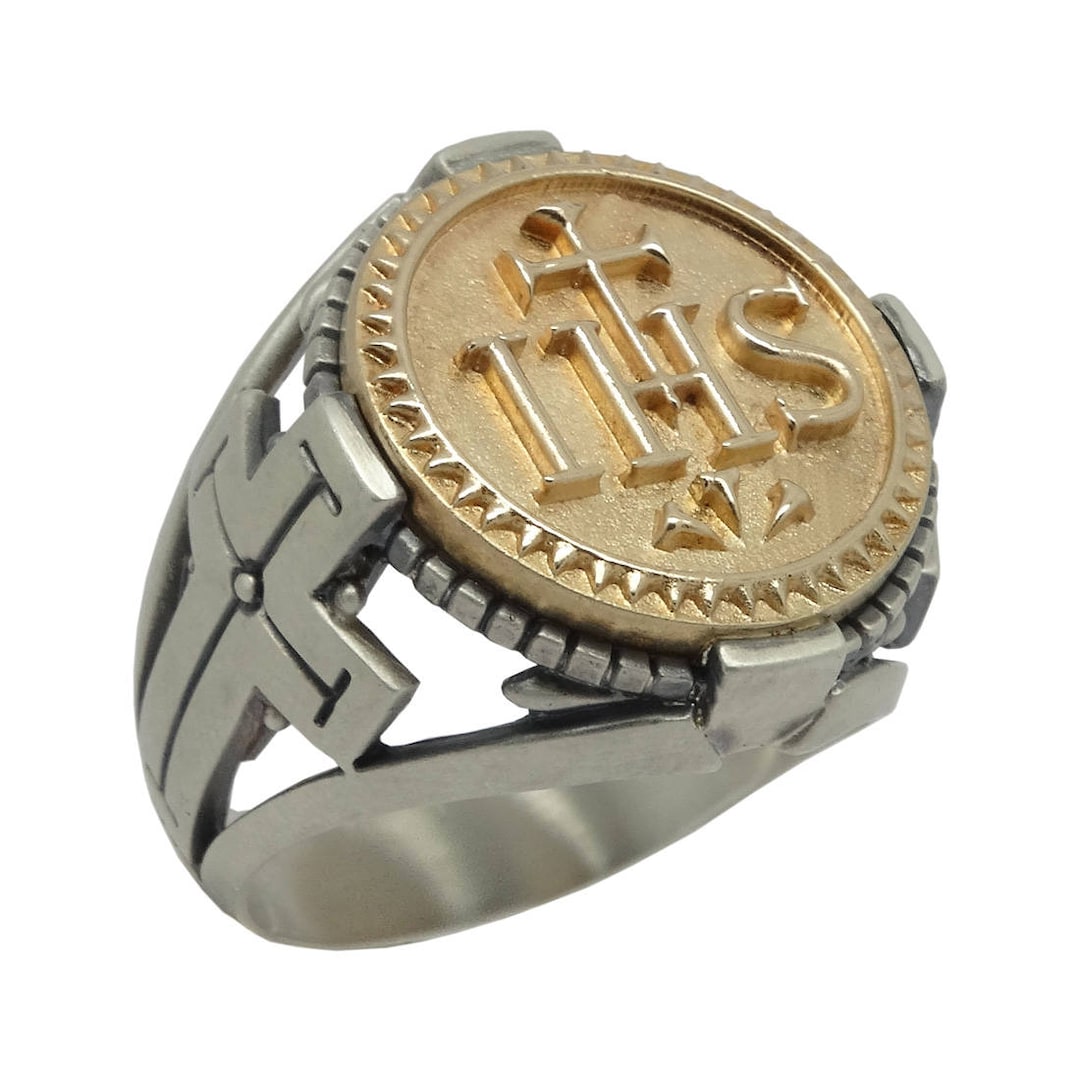 Jesuit Sterling Silver 925 and 10K Gold IHS the Holy Name of Jesus Mens ...