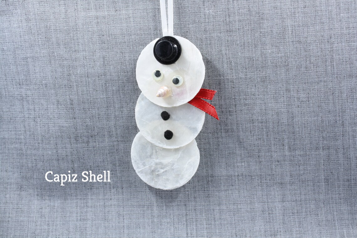 Handmade Seashell Snowman, Sea Urchin Snowman With Black Plastic Top ...