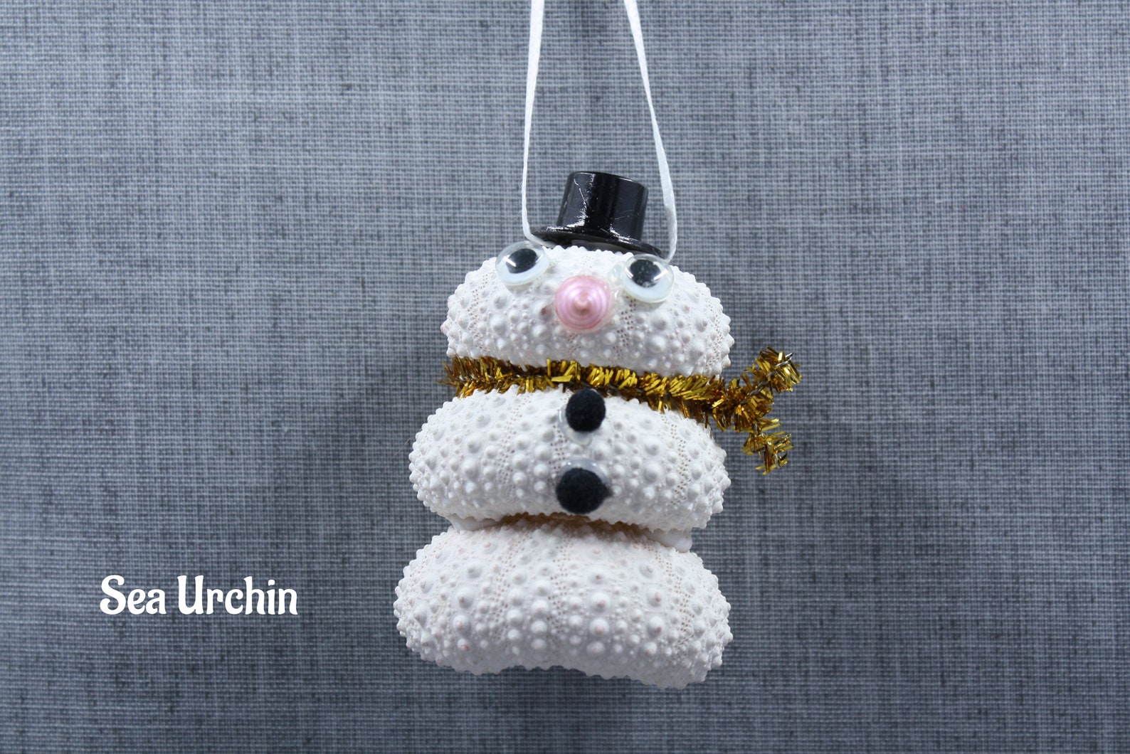 Handmade Seashell Snowman, Sea Urchin Snowman With Black Plastic Top ...