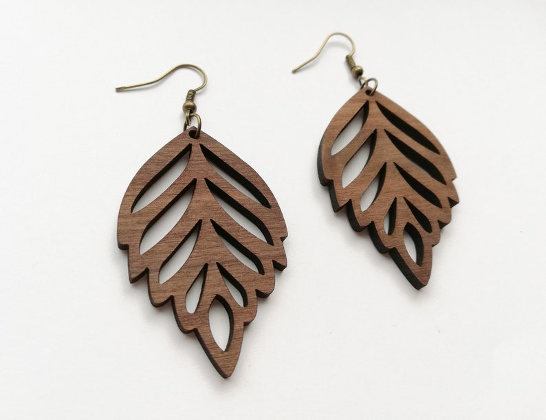 Wooden Leaf Earrings Everyday Earrings Eco Friendly Etsy